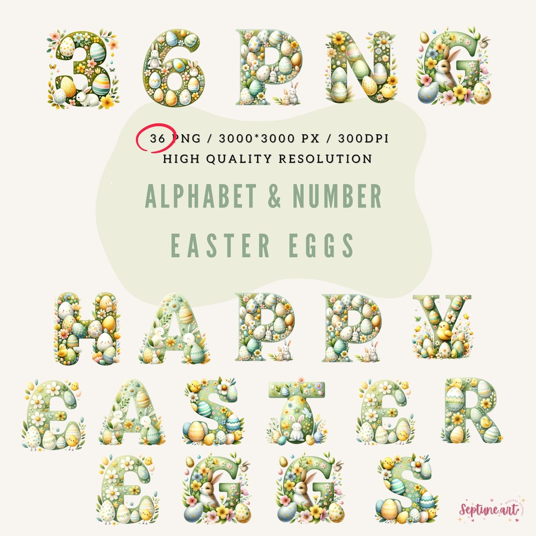 Easter Eggs Alphabet, Watercolor Floral Alphabet, Easter Bunny, Floral ...