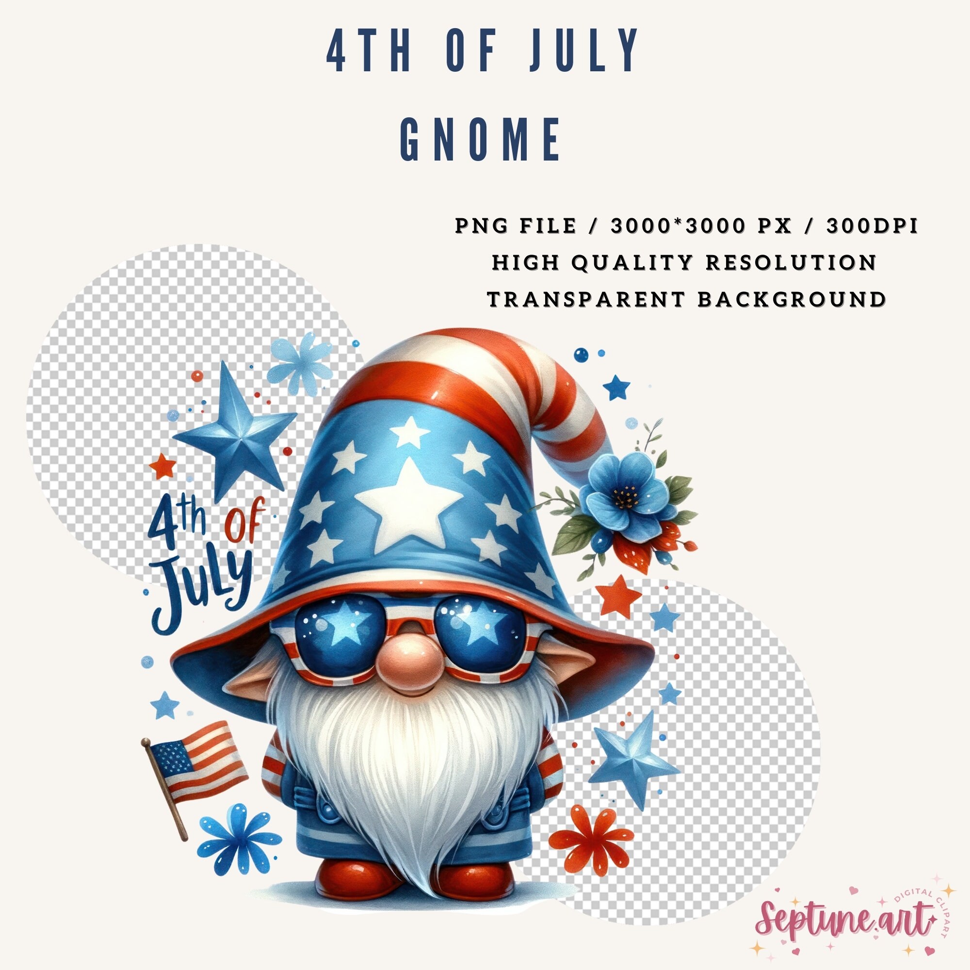 4th of July Gnome Clipart, Patriotic Gnome Clipart, Watercolor Clipart ...