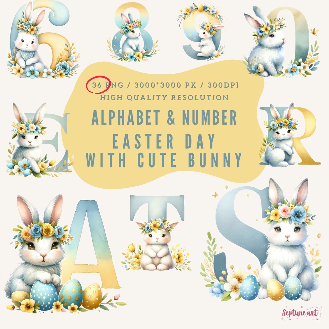 Easter Alphabet, Watercolor Floral Alphabet, Easter Bunny, Floral ...