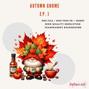 Watercolor Autumn Gnome, Gnome Clipart PNG Bundle, Autumn Gnome PNG ...