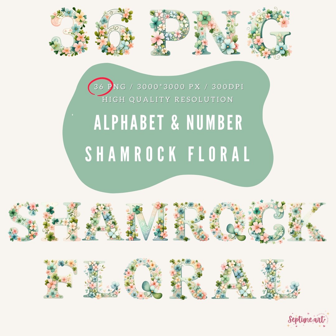 Shamrock Floral Alphabet, Floral Alphabet, Floral Wedding Png, Wedding ...