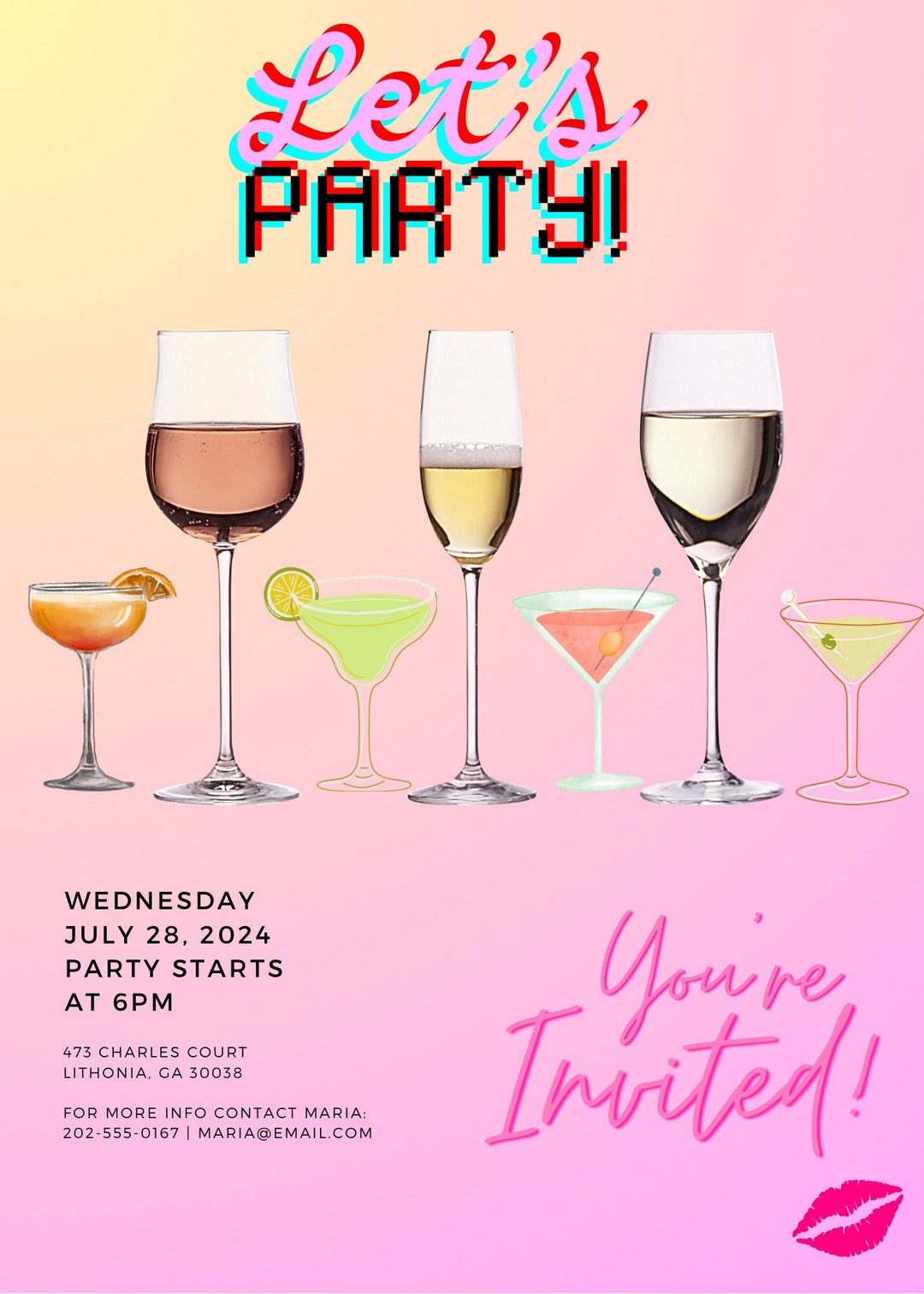 Digital Hen Do/ Party Invitation Pink digital Download Easy Party ...