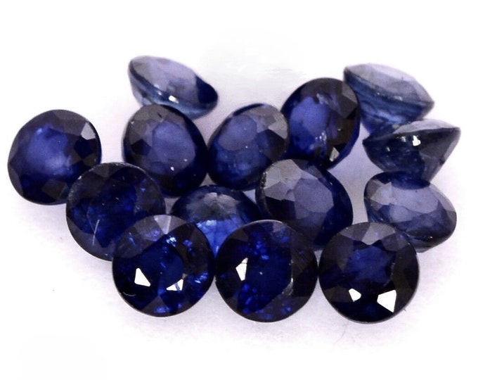 Natural Blue Sapphire, 14 Pieces, Round Faceted Cut, Loose Gemstone ...
