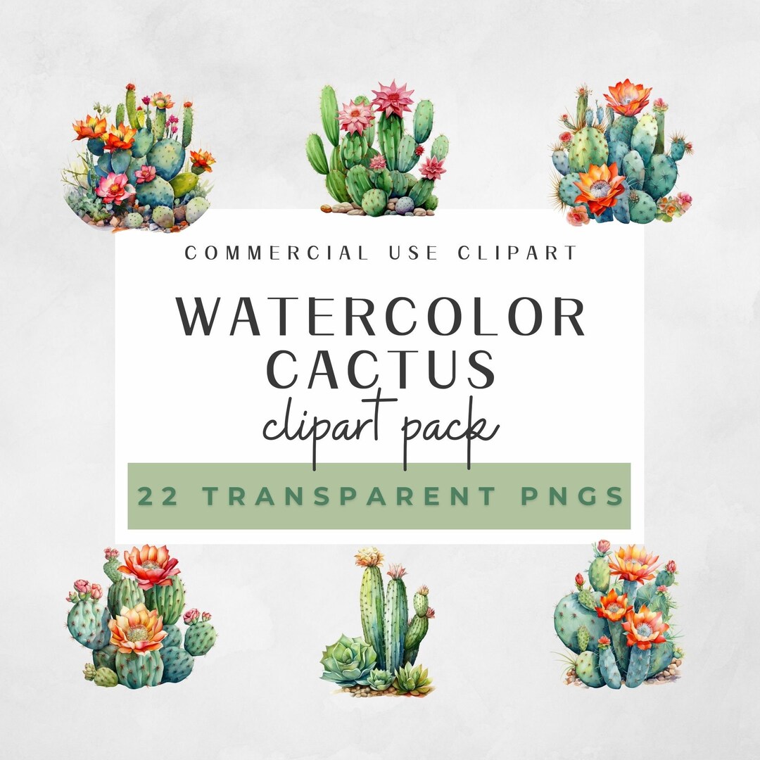 Watercolor Cactus Clipart Ocean Desert Cacti Clipart Succulent ...