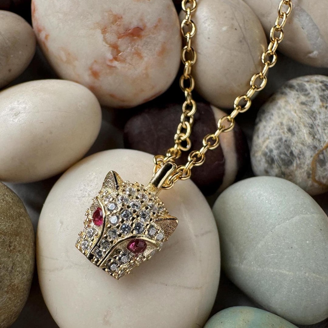 Shiny Leopard Head Necklace, Gold Leopard Necklace, Cheetah Necklace ...