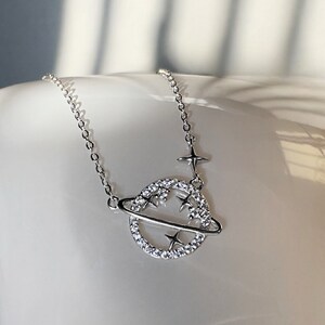 Celestial Pendant Necklace, Sterling Silver Planet Necklace, Dainty ...