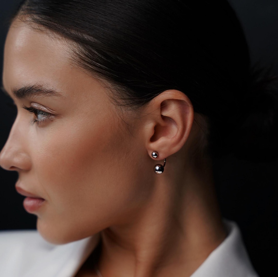 Double Ball Front Back Earrings, Double Sided Earrings, Silver Ball ...