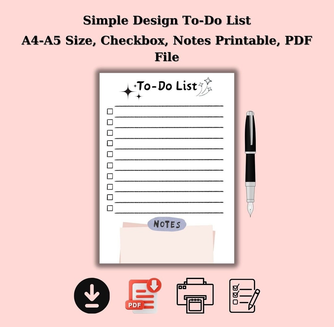 Simple Design To-do List, Printable, PDF File, A4-A5 Size, Planning ...