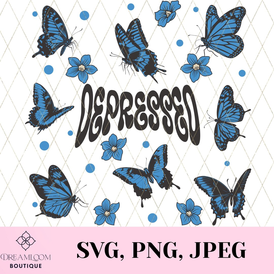 Blue Butterfly PNG SVG, Depressed Mental Health Graphic (digital ...