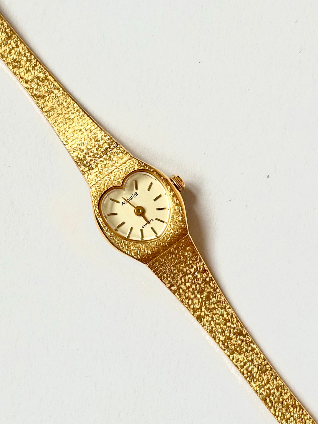 Rare 80s Vintage Accurist Gold Watch With Heart Shaped Dial, Thin ...