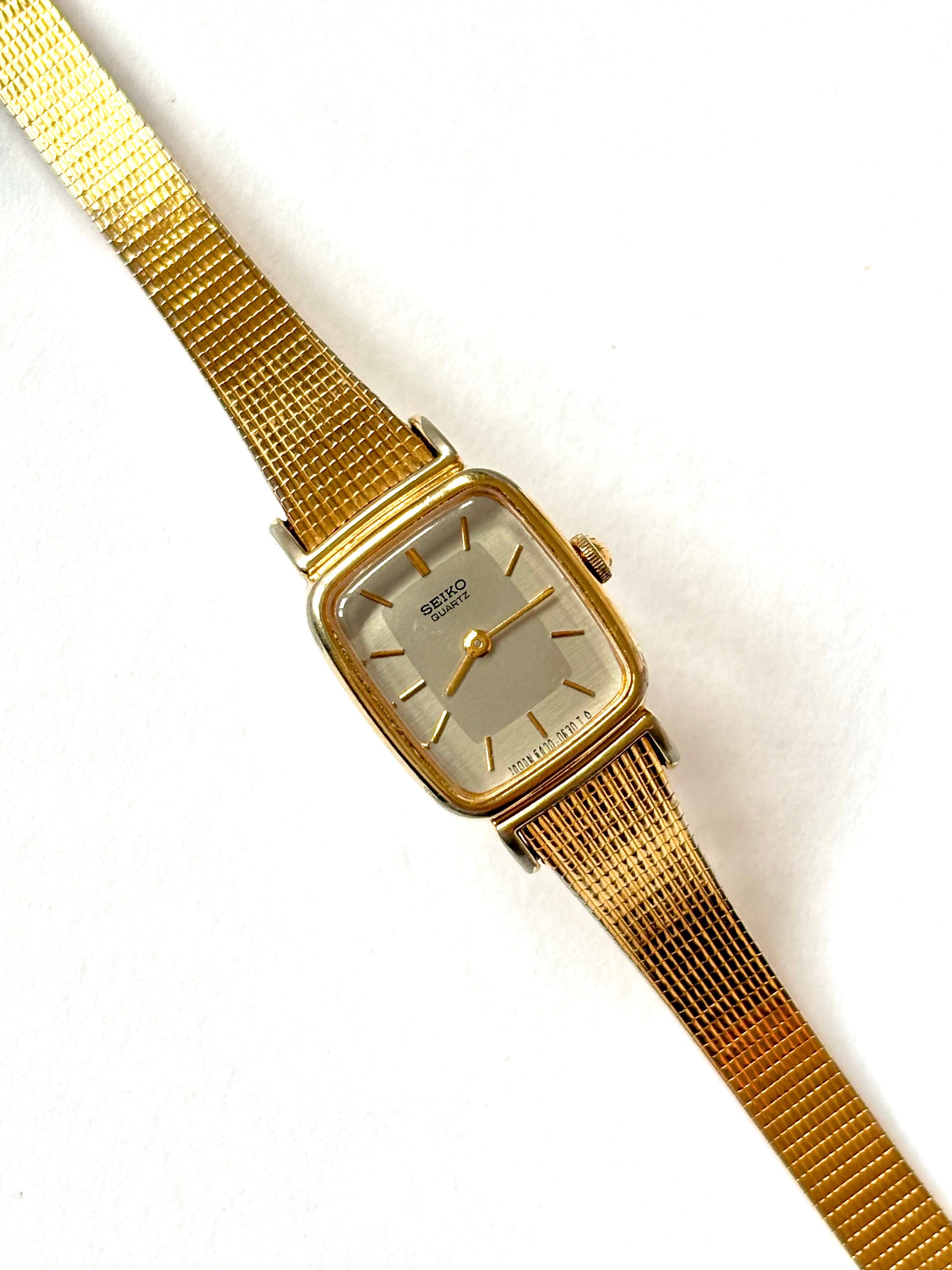 Rare 70s Vintage Dainty Seiko Watch for Ladies. Petite Gold Watch With Grey Square Dial, Thin ...