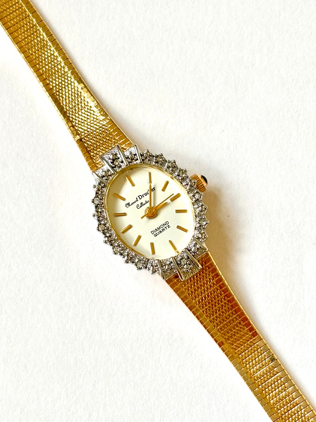 Rare Vintage 80s Marcel Drucker Oval Diamond Bezel Watch for Ladies ...