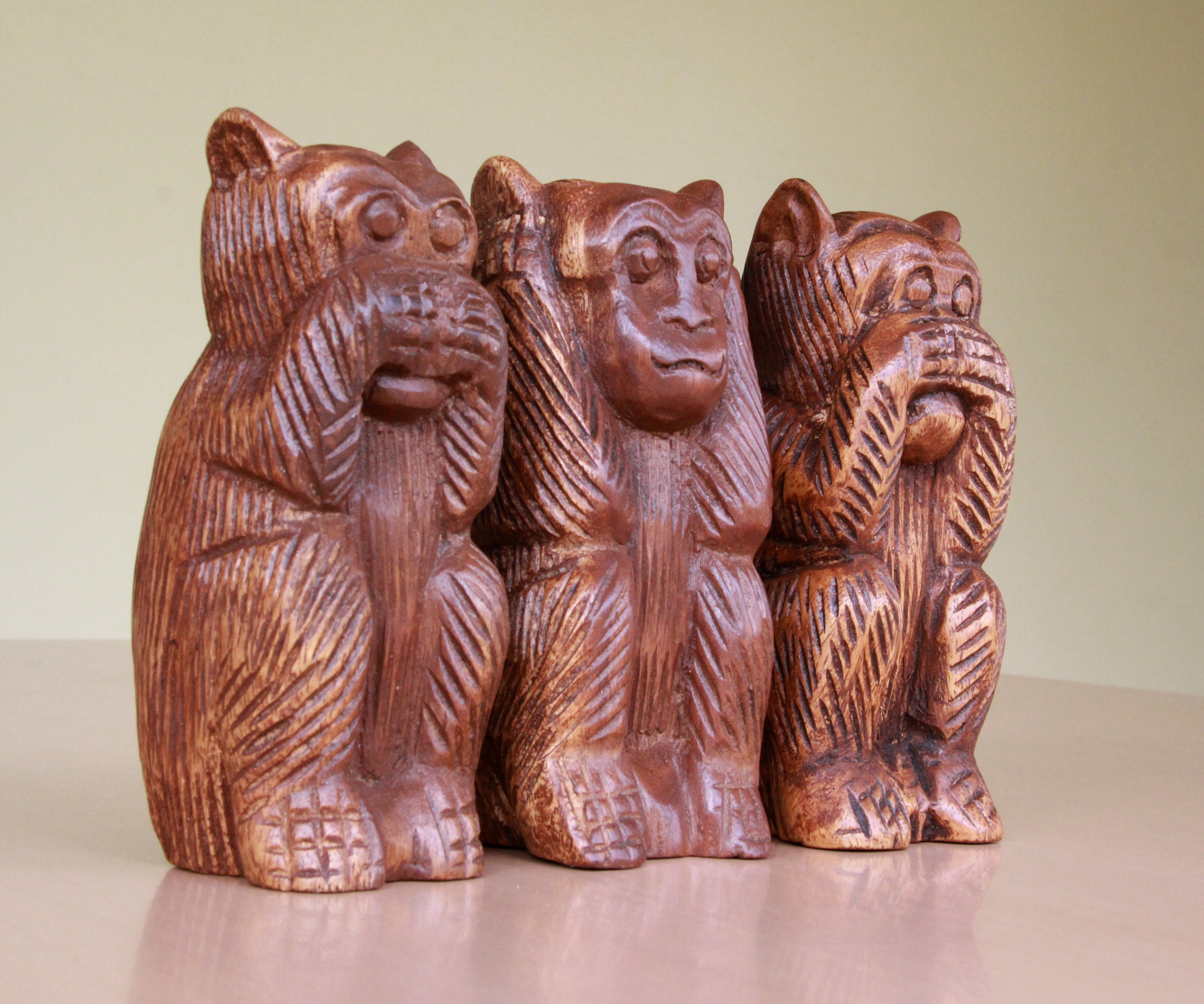 Carved Rain Tree Wood Monkey Sculpture, Thai Home Decor - Etsy