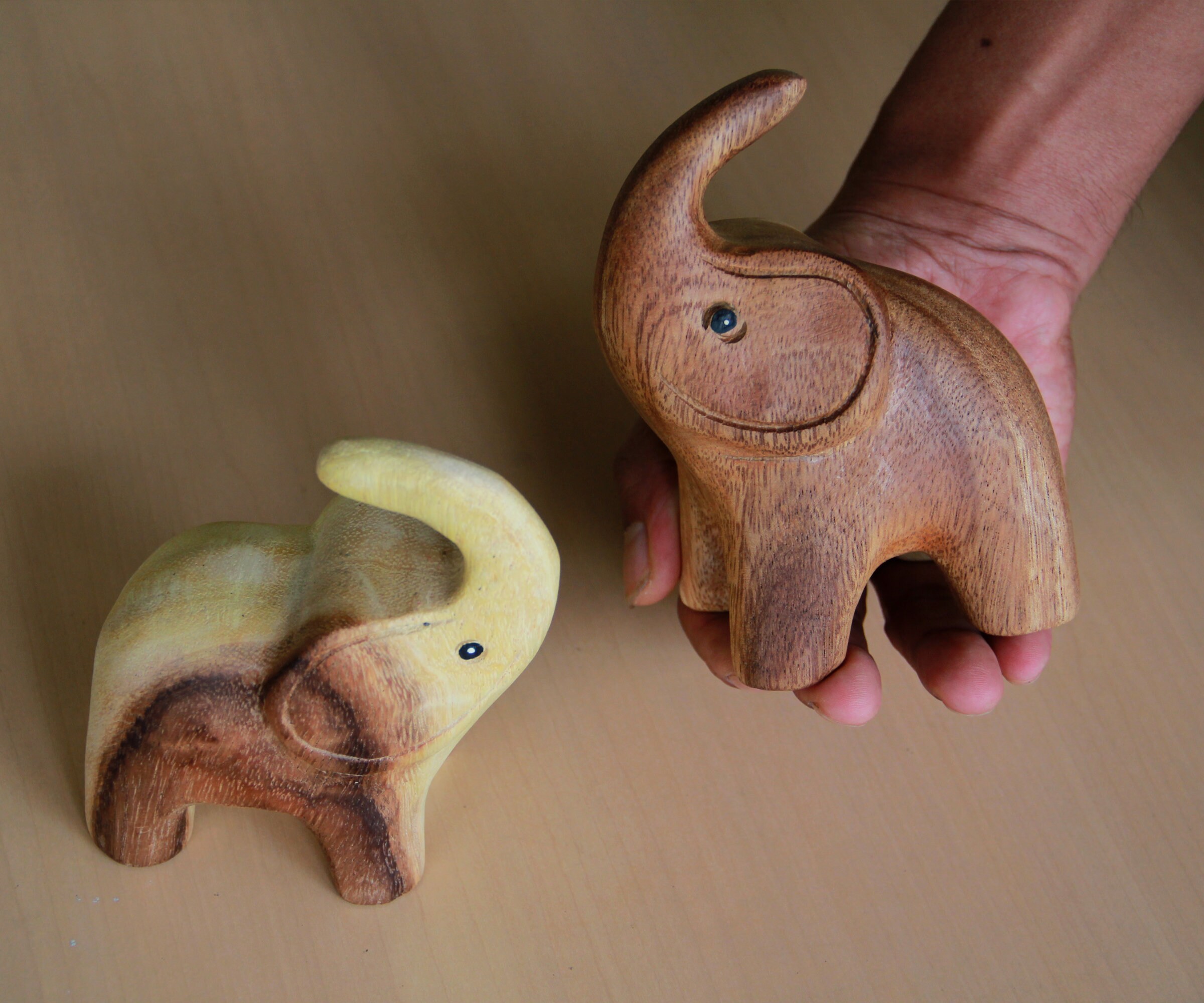 Carved Wood Elephant, Thai Elephant, Short Trunk Up, Wooden Elephant ...