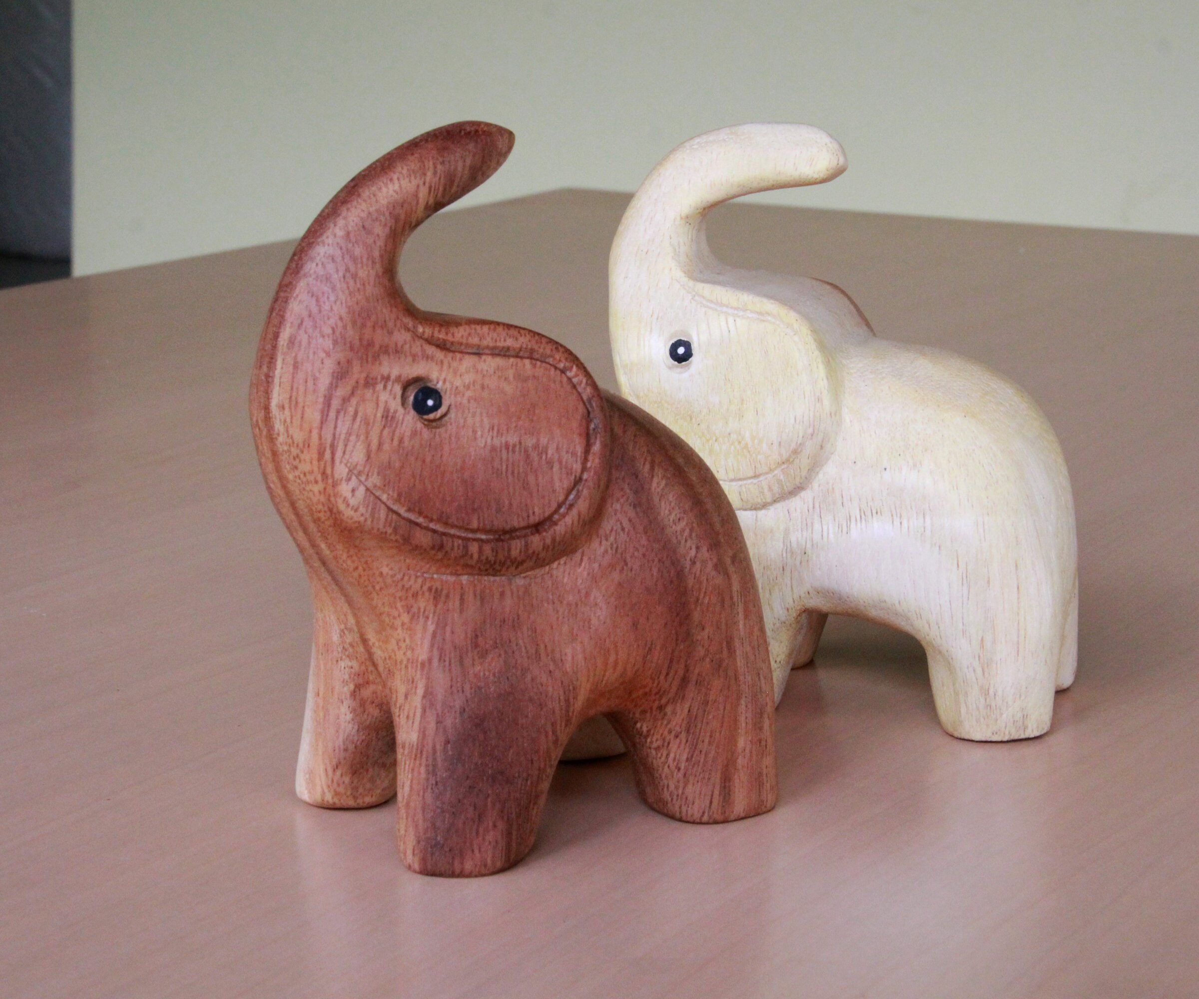 Carved Wood Elephant, Thai Elephant, Short Trunk Up, Wooden Elephant ...