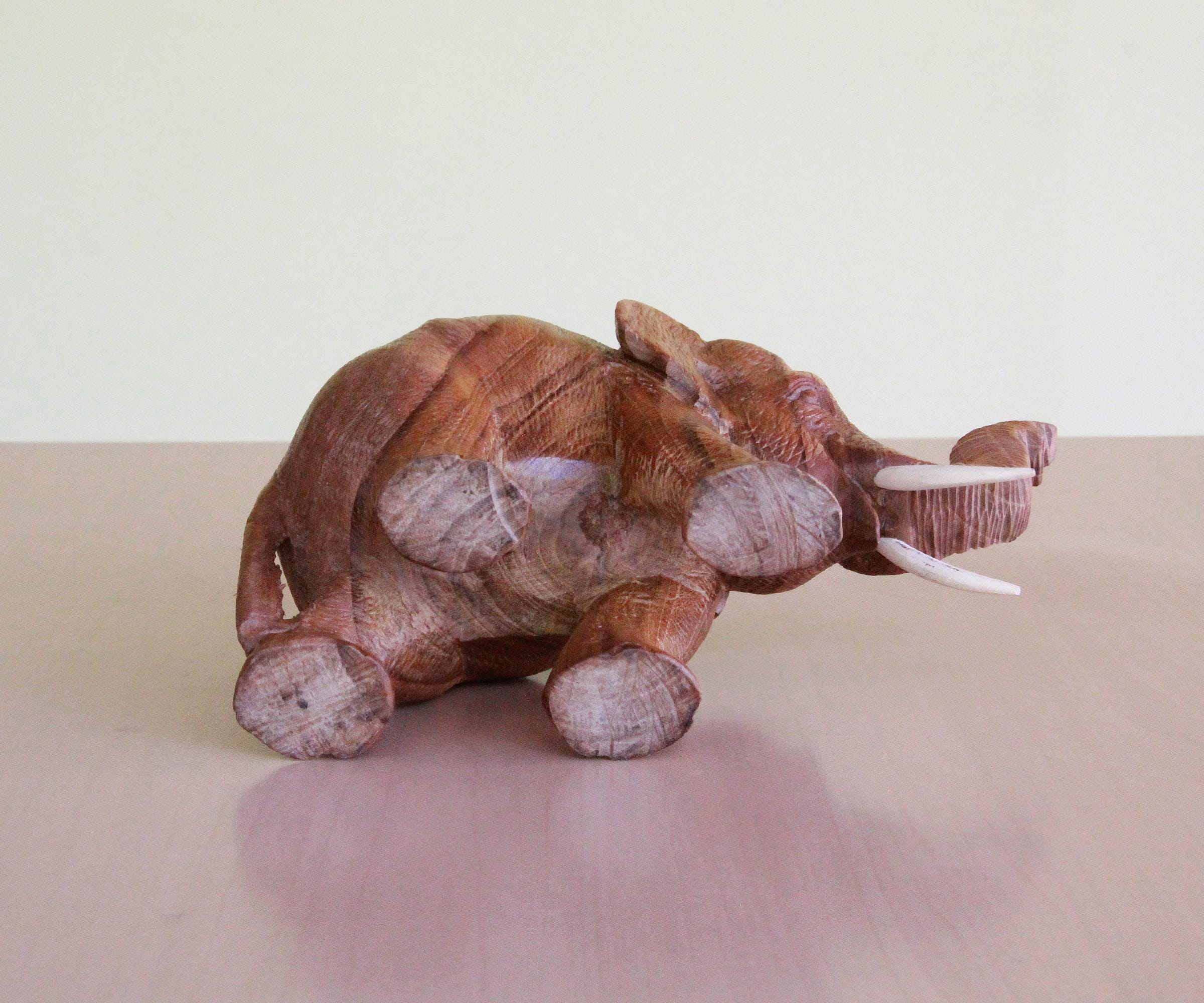 Carved Wood Elephant, Brown Trunk up Thai Elephant, Teak Wood Elephant ...