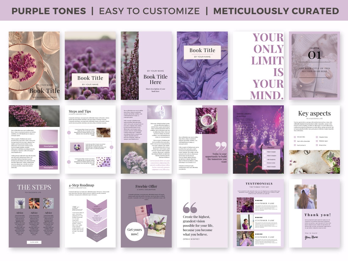 Purple Ebook Template Canva: 100 Page Workbook, Lead Magnet (US Letter ...