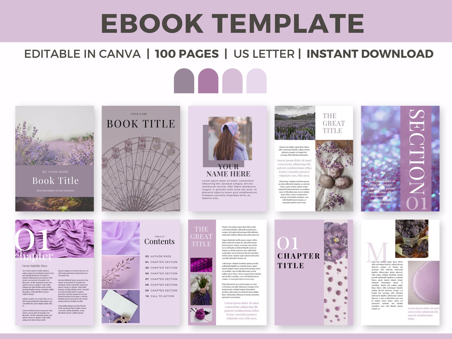 Purple Ebook Template Canva: 100 Page Workbook, Lead Magnet (US Letter ...