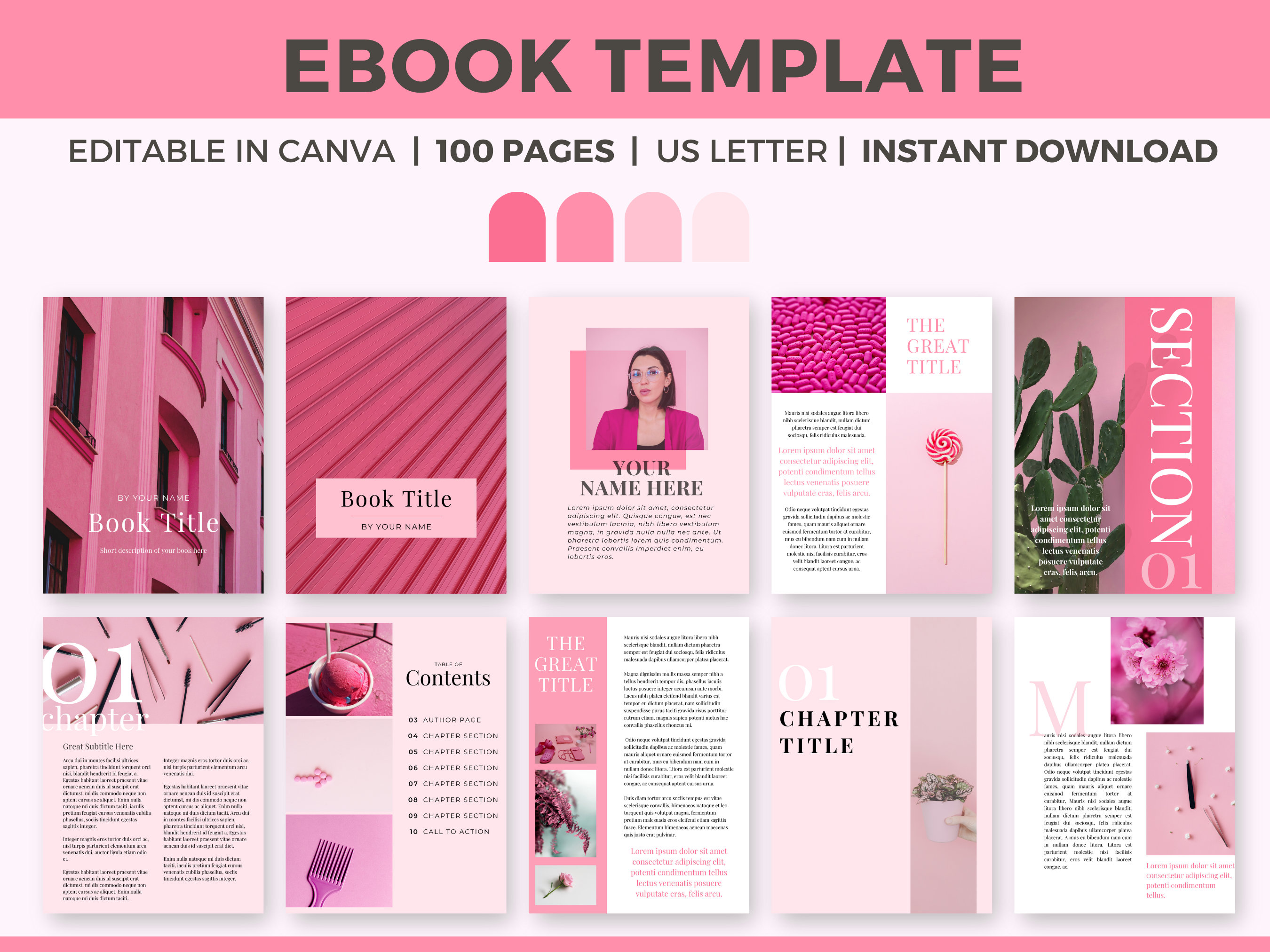 Editable Ebook Template Pink Canva | Life Coach Workbook Template, Lead ...