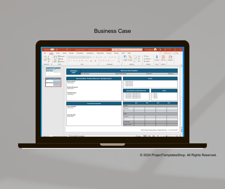 Project Business Case Word & Powerpoint Template MS Word Template MS ...