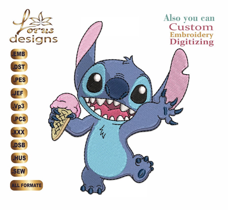 Stitch With Ice Cream Embroidery Designs/1 Designs & 3 Size/ Machine ...