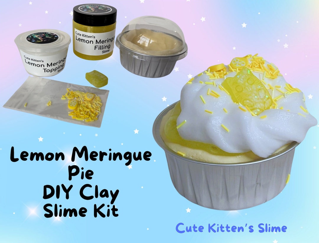 Cute Kitten's Lemon Meringue Pie DIY Clay Slime Kit, Butter Slime With ...