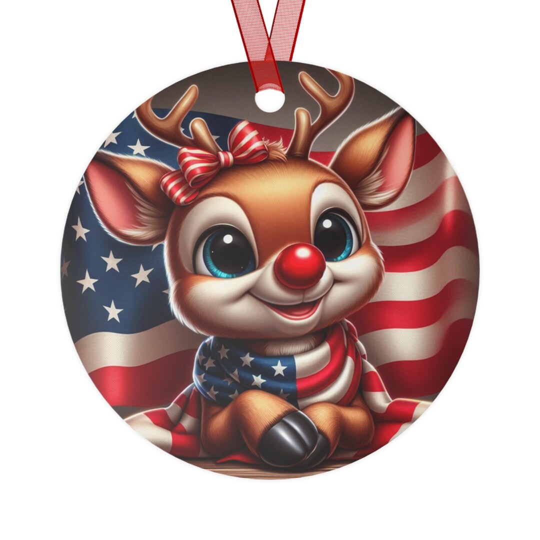 Rudolph the Red Nosed Reindeer With American Flag Metal Ornaments - Etsy UK