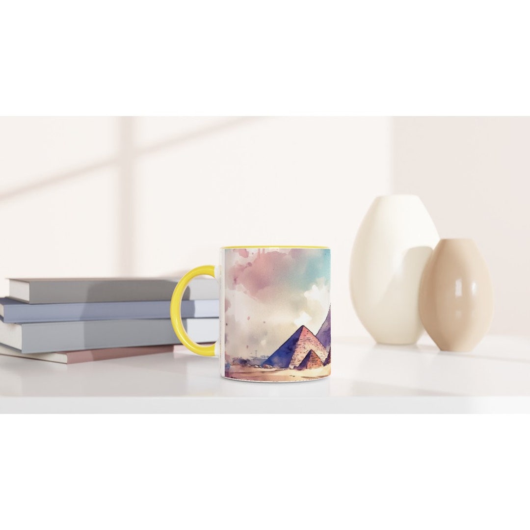 Pyramids of Giza in Cairo, Egypt, Multicolor Coffee Mug, Ceramic Cup ...