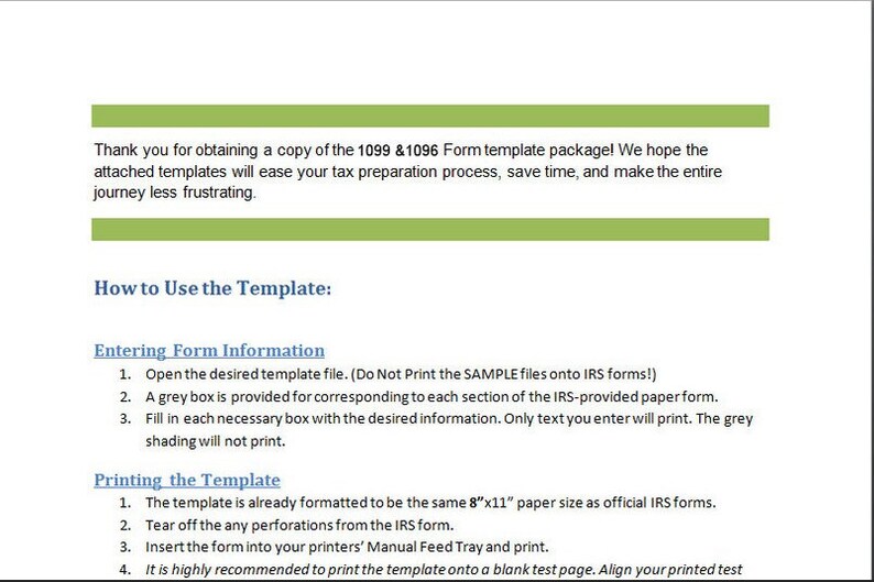 2023 1099-NEC Form 3-per-page Print Template for Word or PDF, 2023 Tax Year (1096 Transmittal ...