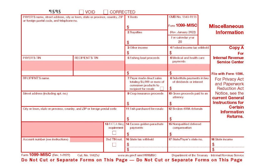 1099-MISC/1096 IRS Copy A - 2023 Form Print Template for Word and PDF ...