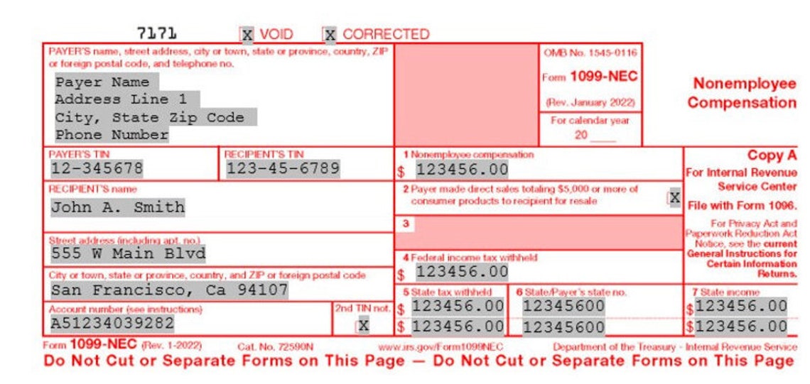 2023 1099-NEC Form 3-per-page Print Template for Word or PDF, 2023 Tax Year (1096 Transmittal ...