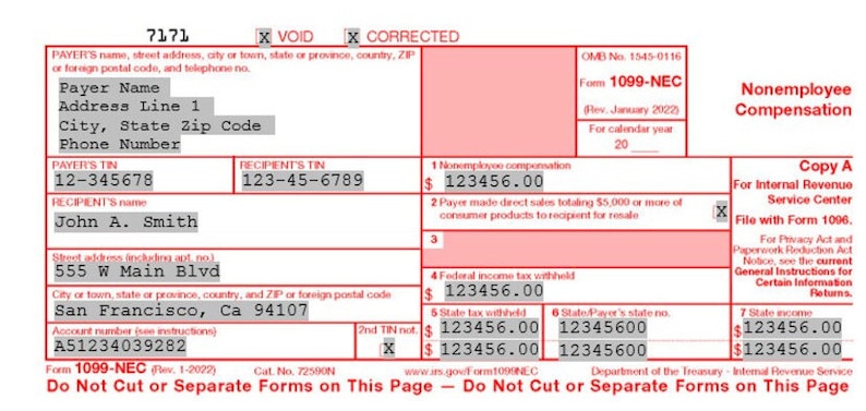 2023 1099-NEC Form 3-per-page Print Template for Word or PDF, 2023 Tax ...
