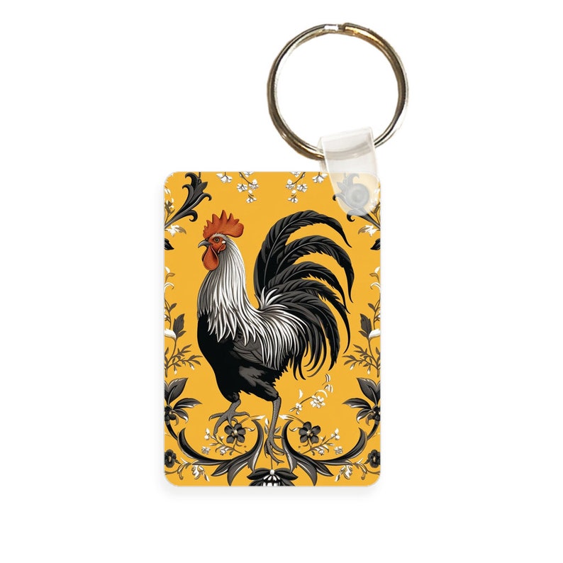 Rooster Chicken Rococo Motif Key Chain Yellow Rustic Kitchen Witch ...