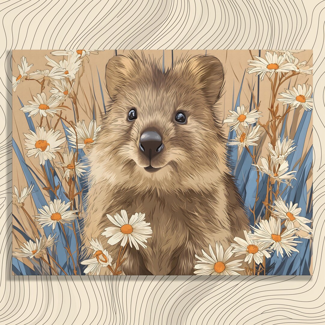 Smiling Quokka Canvas Wall Art – Modern Colorful Daisy Illustration ...