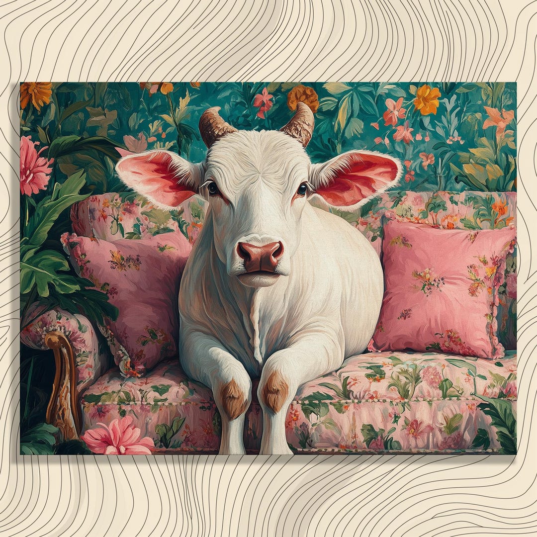 Zebu Canvas Wall Art, Affordable Cow Painting for Living Room Decor ...