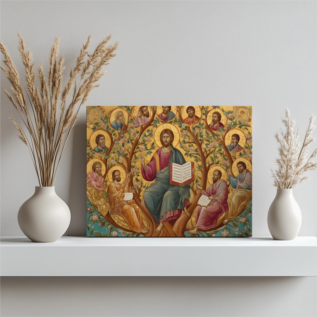 Byzantine Christ Icon Canvas Wall Art – Jesse Tree True Vine Print ...