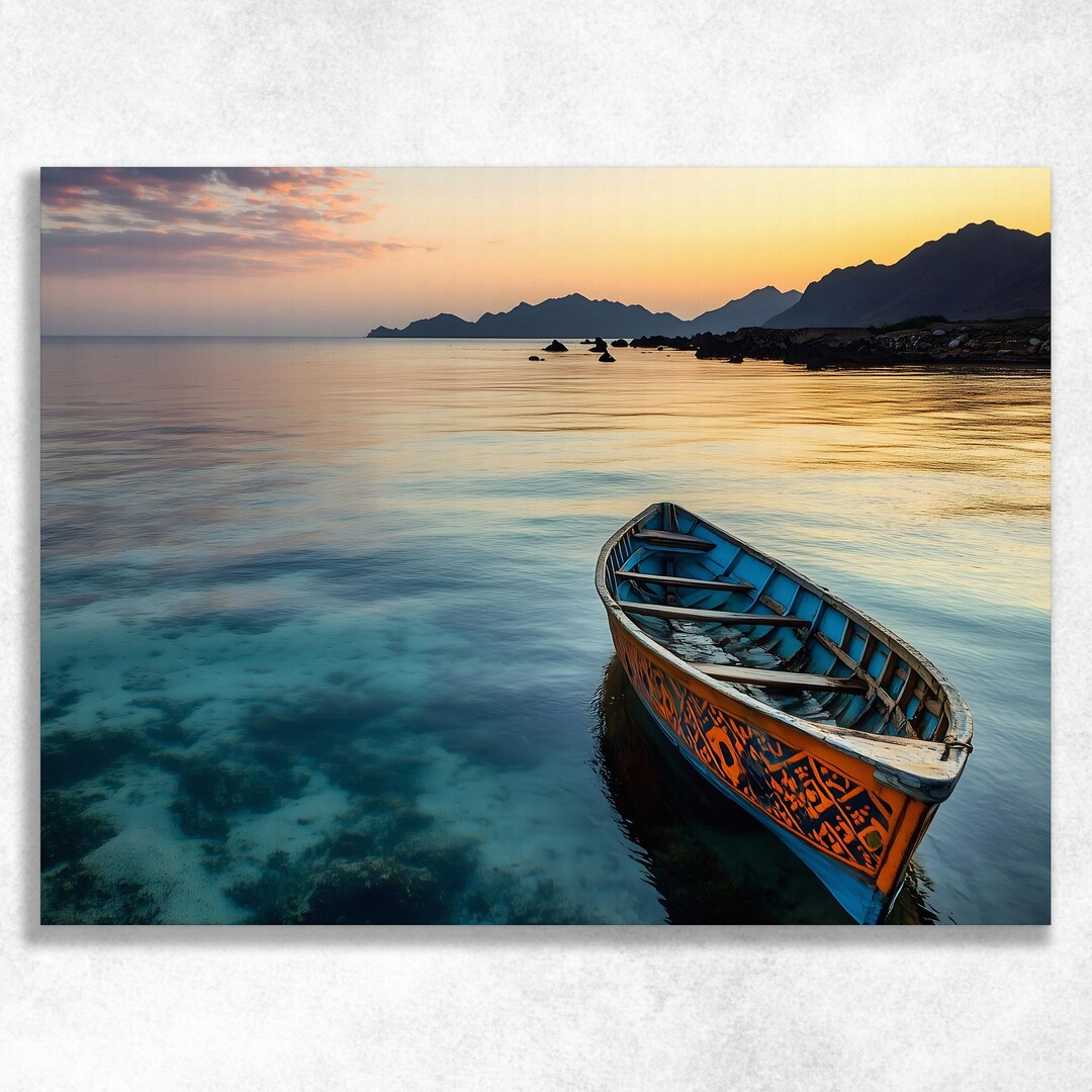 Eritrea Boat Sunset Canvas Wall Art - Colorful Ocean Seascape Print ...
