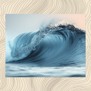 Minimalist Wave Canvas Wall Art, Ocean Wave Decor, Blue and White ...