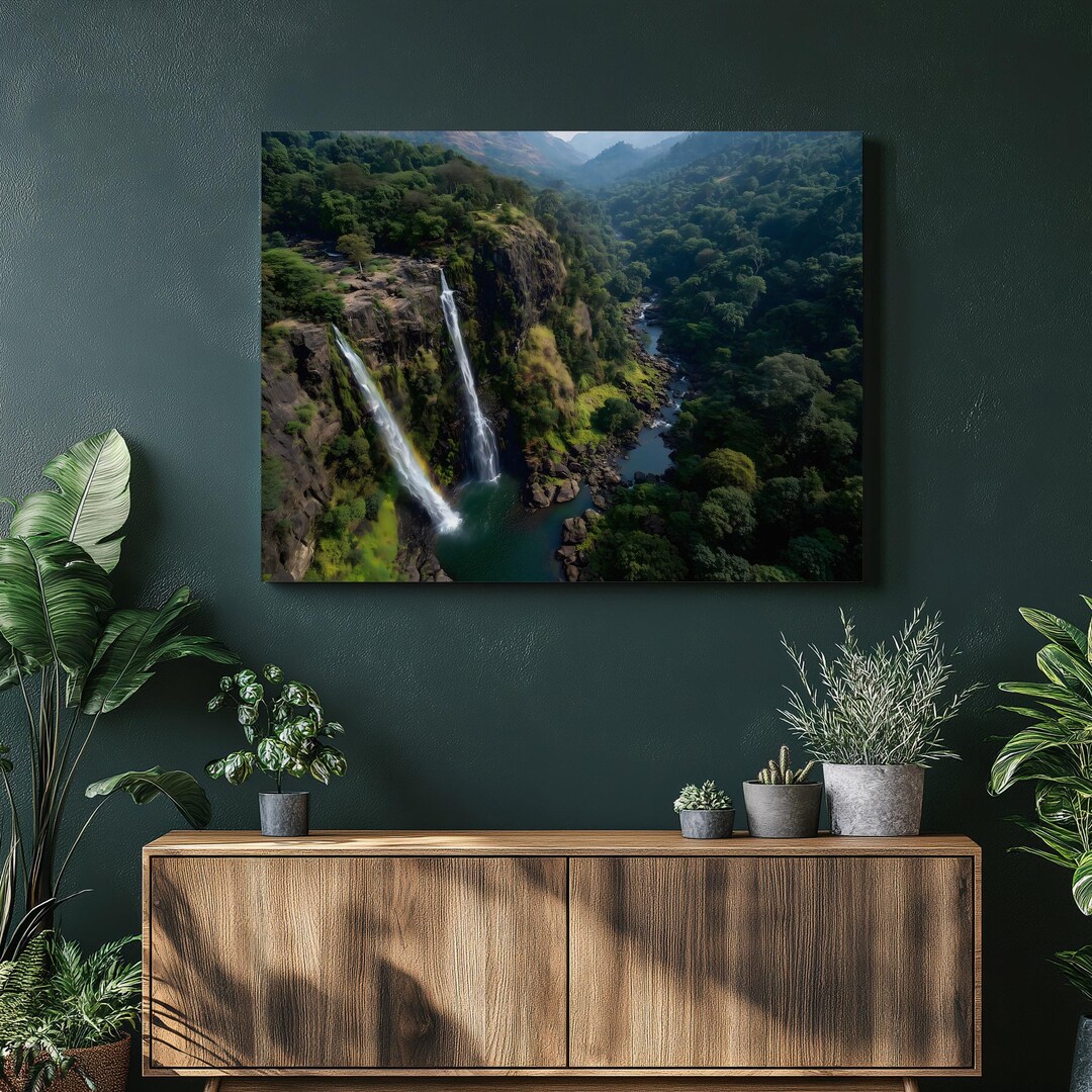 Tropical Waterfall Rainforest Canvas Wall Art – Photoreal Landscape ...