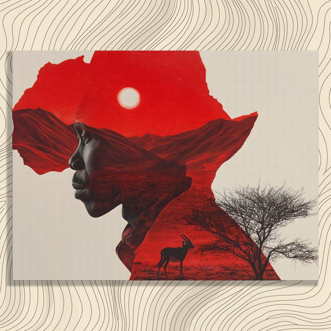 Bold Africa Map Canvas Wall Art – Modern Portrait Print Desert ...