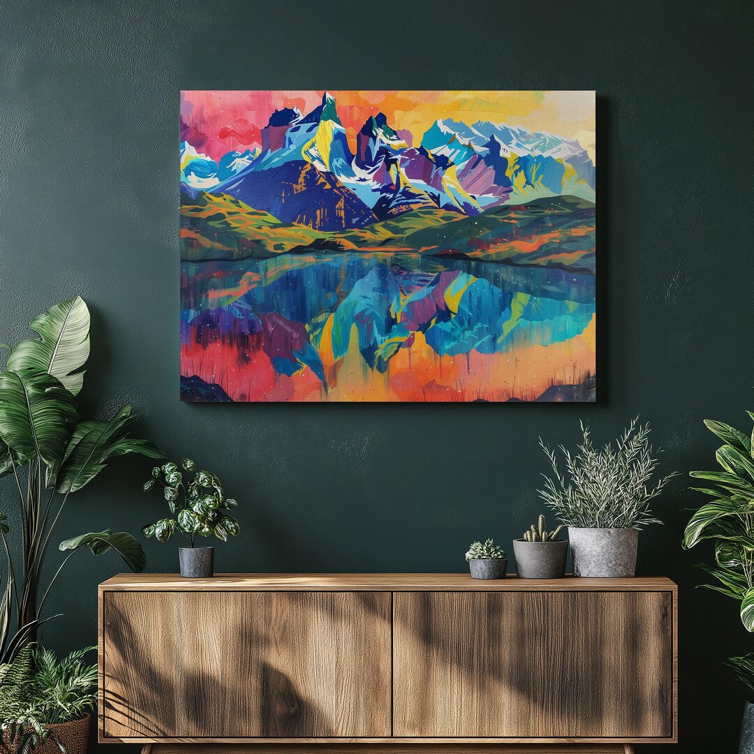 Colorful Dreamy Mountain Canvas Wall Art, Vibrant Andes Peaks ...
