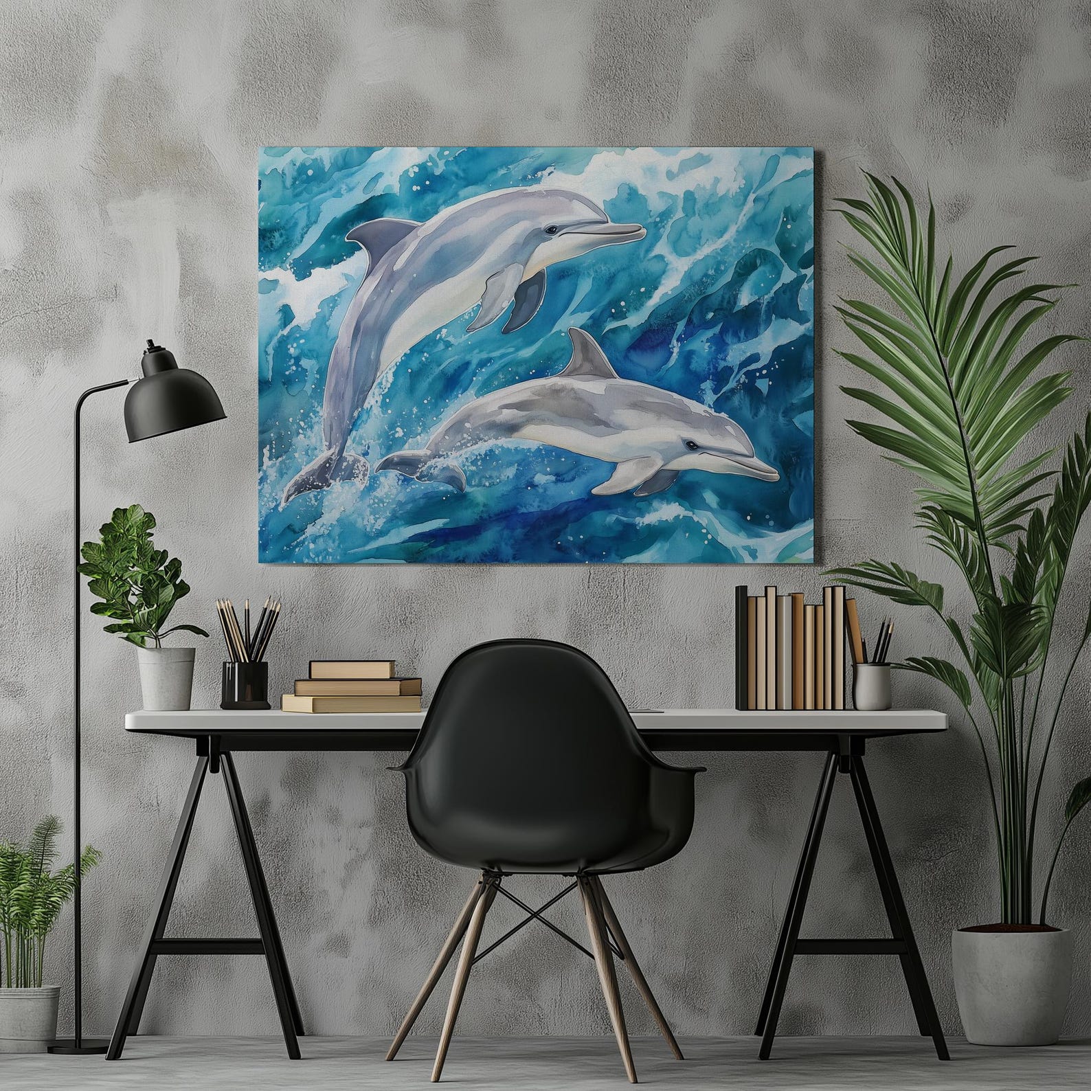 Dolphin Canvas Wall Art, Stunning Underwater Scene With Dolphins ...