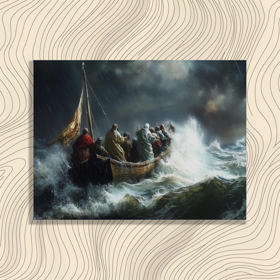 Jesus Calming the Storm Canvas Wall Art, Sea of Galilee Biblical Prints ...