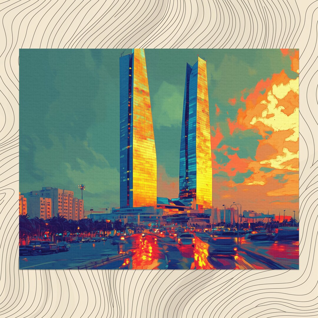 Bahrain World Trade Center Canvas Wall Art, Stunning Manama Skyline ...