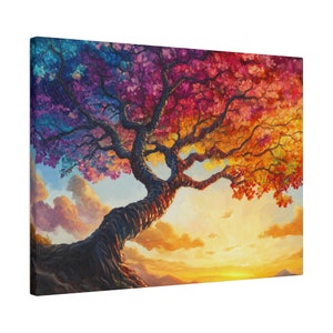Colorful Tree Canvas Wall Art, Vibrant Artwork Featuring Rainbow Leaves ...