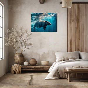 Wolverine Swimming Canvas Wall Art, Hyper Realistic Aquatic Mammal ...