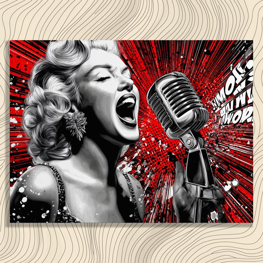 Retro Singer Canvas Wall Art – Pop Culture Portrait Vintage Microphone ...