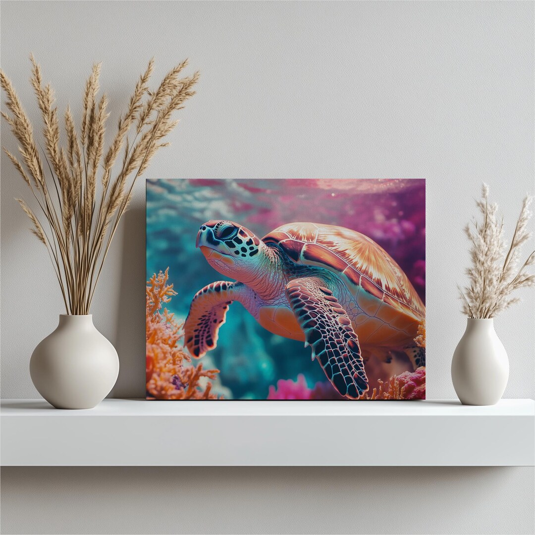 Sea Turtle Painting, Aquarium Fish Decor, Colorful Ocean, Coral Reef ...