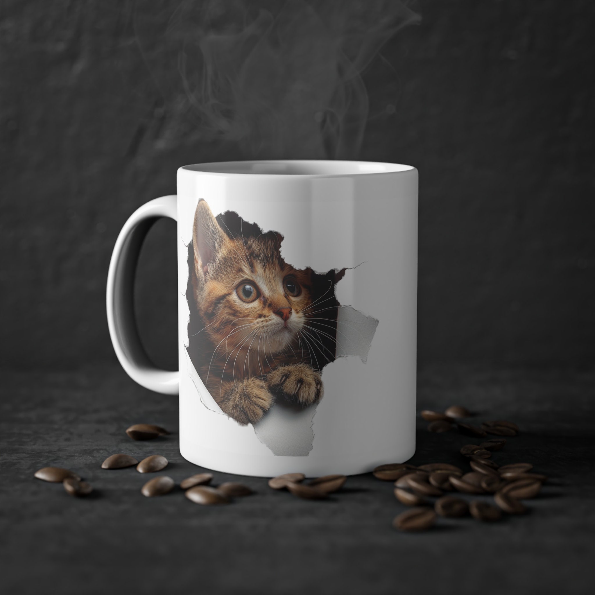 Cat Breaking Through Paper Mug Fun Cat Cup, Cat Lover Gift, Coffee ...