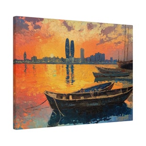 Bahrain Canvas Wall Art Pearl Diving Boats Manama Scene Sunset Colors ...